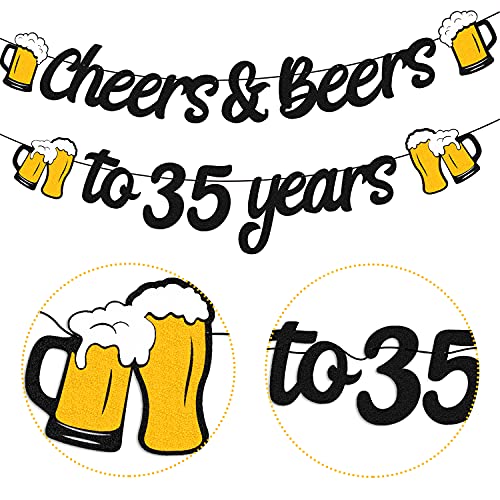 35th Birthday Decorations Cheers to 35 Years 35s Birthday Banner for Men Women 35th Birthday Black Glitter Backdrop Wedding Anniversary Party Supplies Decorations Pre Strung