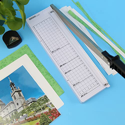 BDKING Paper Trimmer A4 Guillotine Paper Cutter Gridded Photo Trimmer Guillotine Craft Machine with Trimmer Corner Rounder-12 Inch Blade, 10 Sheet Capacity