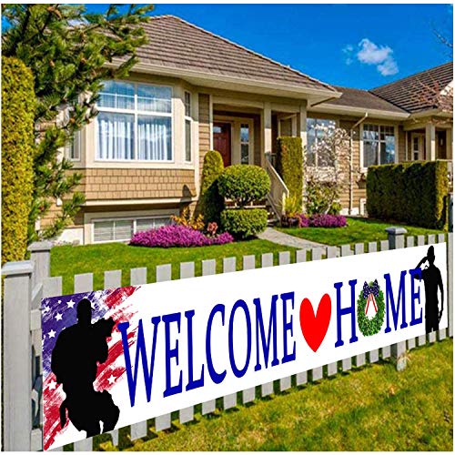 Welcome Home Banner Large Fabric America Flag Patriotic Soldier Backdrop Background,Patriotic Theme Deployment Returning Back Military Army Homecoming Party Decoration (1)