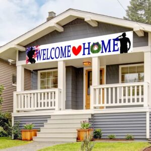 Welcome Home Banner Large Fabric America Flag Patriotic Soldier Backdrop Background,Patriotic Theme Deployment Returning Back Military Army Homecoming Party Decoration (1)