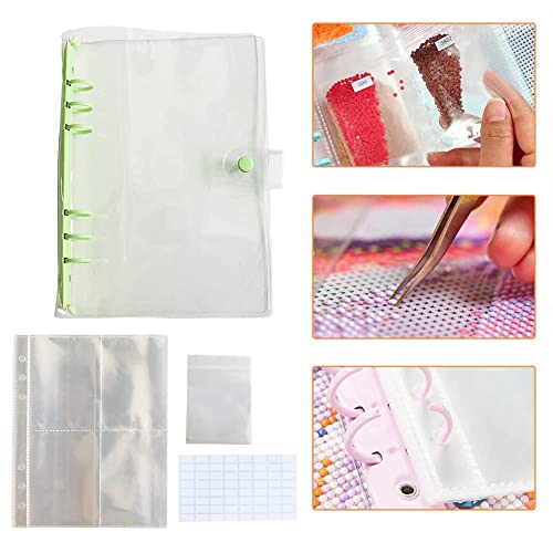 Diamond Painting Beads Storage Book Diamonds Container A5 Album Binder with Pockets Self Sealing Plastic Bags Clear Loose Leaf Organizer,Diamond Painting Rhinestone Storage