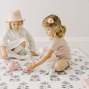 wander & roam Leather Play Mat | Non-Toxic | Waterproof and Sand Proof Beach Mat | Wipeable High Chair Floor Mat | Baby Floor Mat | Portable Picnic Mat (Petals Block Print Greige Large, 76x76)