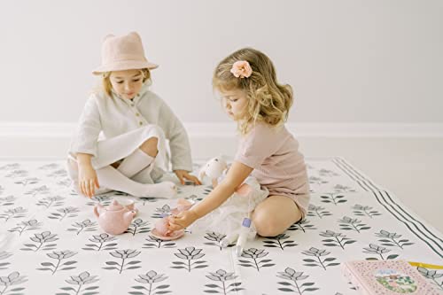 wander & roam Leather Play Mat | Non-Toxic | Waterproof and Sand Proof Beach Mat | Wipeable High Chair Floor Mat | Baby Floor Mat | Portable Picnic Mat (Petals Block Print Greige Large, 76x76)