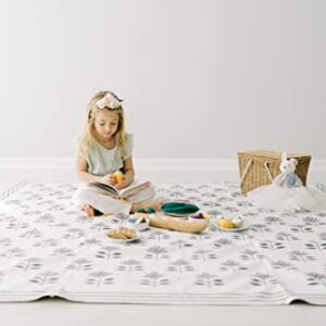 wander & roam Leather Play Mat | Non-Toxic | Waterproof and Sand Proof Beach Mat | Wipeable High Chair Floor Mat | Baby Floor Mat | Portable Picnic Mat (Petals Block Print Greige Large, 76x76)