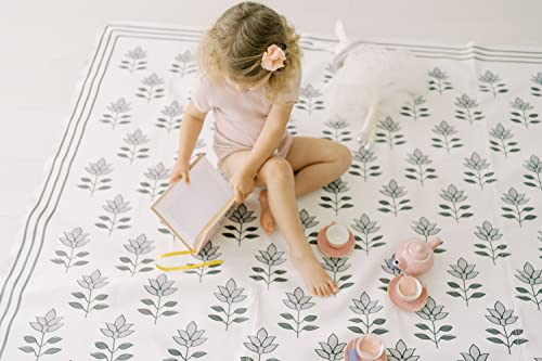 wander & roam Leather Play Mat | Non-Toxic | Waterproof and Sand Proof Beach Mat | Wipeable High Chair Floor Mat | Baby Floor Mat | Portable Picnic Mat (Petals Block Print Greige Large, 76x76)