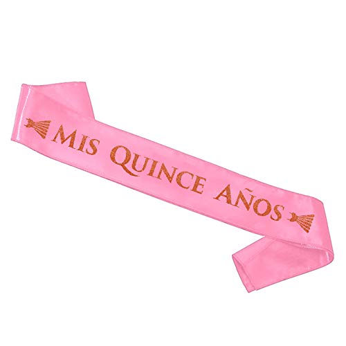 La Quinceañera Birthday Decorations (Mis Quince Anos Sash, "Feliz Quinceanera" Banner, Foil Rose Gold Curtains, Heart Balloons, Pink & White Balloons) 15th Birthday Party Supplies Photo Props