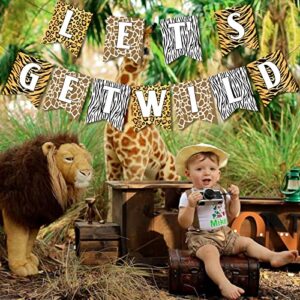 Let's Get Wild Banner Cheetah Print Banner Leopard Hang Garland for Jungle Safari Animal Birthday Bachelorette Party Decorations