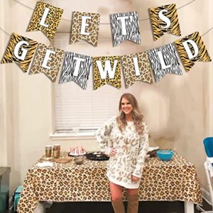 Let's Get Wild Banner Cheetah Print Banner Leopard Hang Garland for Jungle Safari Animal Birthday Bachelorette Party Decorations