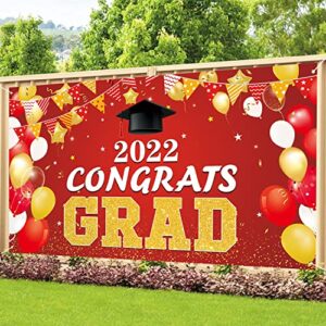 graduation party decorations 2022 red – large 78” x 45” congrats graduation banner party supplies – class of 2022 graduation decorations for any schools or gradesr indoor/outdoor home door décor