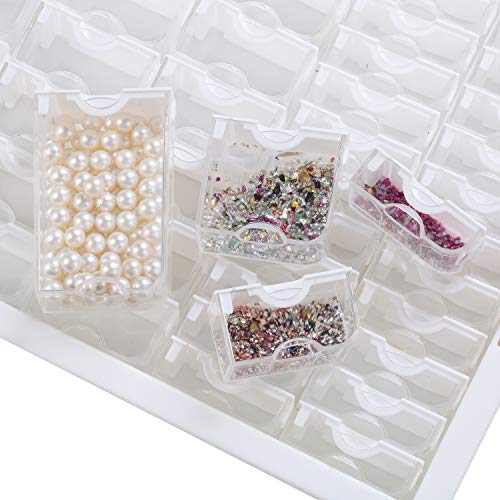 Diamond Bead Storage System, 50 Pcs Removable Clear Plastic Painting Drill Organizer with Snap Shut Lid for Nail Art Rhinestone Jewelry DIY Diamond Cross Stitch Tools and Other Small Items