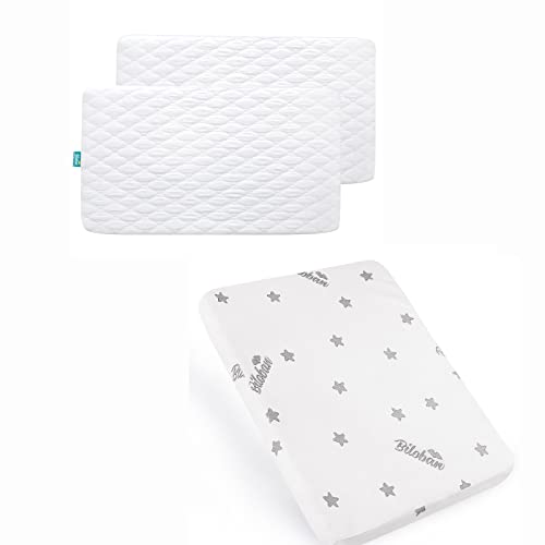 2 Pack Waterproof Sheet for Pack n Play Quilted and Pack and Play Mattress Topper 38" x 26" for Baby Playard, White