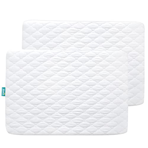 2 Pack Waterproof Sheet for Pack n Play Quilted and Pack and Play Mattress Topper 38" x 26" for Baby Playard, White