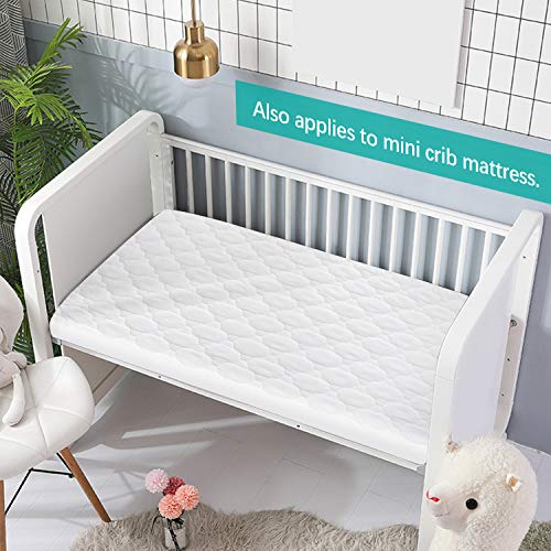 2 Pack Waterproof Sheet for Pack n Play Quilted and Pack and Play Mattress Topper 38" x 26" for Baby Playard, White