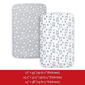 Pack and Play Sheets, 2 Pack Mini Crib Sheets, Stretchy Pack n Play Playard Fitted Sheet and Pack N Play Mattress Pad Sheets Cover Waterproof