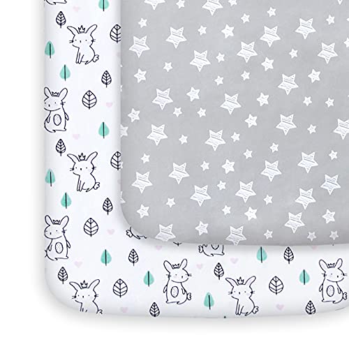 Pack and Play Sheets, 2 Pack Mini Crib Sheets, Stretchy Pack n Play Playard Fitted Sheet and Pack N Play Mattress Pad Sheets Cover Waterproof