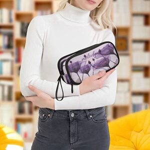 Custom Big Capacity Pencil Pen Case Personalized Multi-purpose Zipper Waterproof Pouch Pencil Holder Stationery Storage Pencil Bag School College Office Organizer for Girl Boy Teen Adult Purple Floral