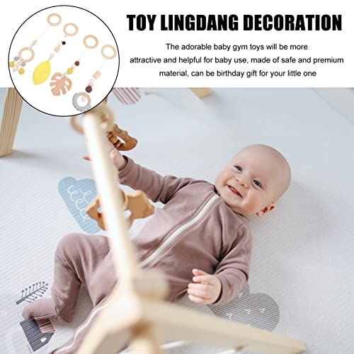 Toddmomy Wood Baby Gym with 4 Wooden Pendant Toys Wooden Gym Hanging Toys, Wooden Hanging Toys Baby Play Gym for Newborn Gift （ Yellow ）