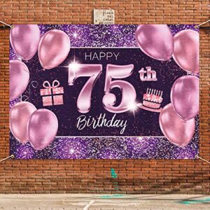 PAKBOOM Happy 75th Birthday Banner Backdrop - 75 Birthday Party Decorations Supplies for Women - Pink Purple Gold 4 x 6ft