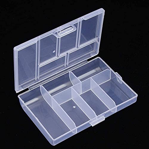 Minitimi 6 Grids Clear Plastic Organizer Box Storage Container Jewelry Box for Fishing Tackles Nail Rhinestones Beads Art DIY Crafts Organizer