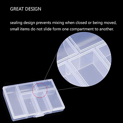 Minitimi 6 Grids Clear Plastic Organizer Box Storage Container Jewelry Box for Fishing Tackles Nail Rhinestones Beads Art DIY Crafts Organizer