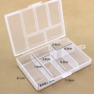 Minitimi 6 Grids Clear Plastic Organizer Box Storage Container Jewelry Box for Fishing Tackles Nail Rhinestones Beads Art DIY Crafts Organizer