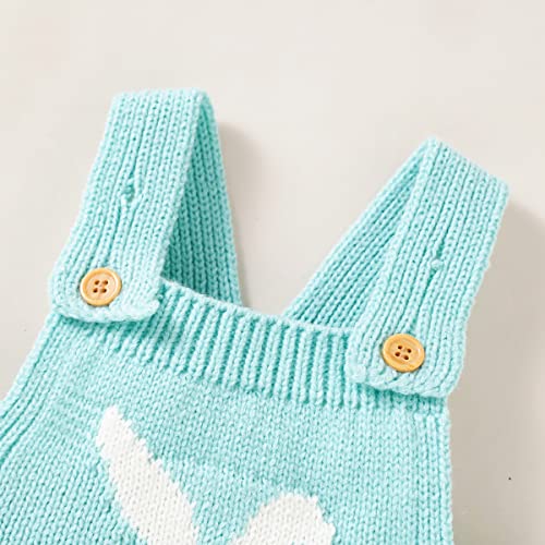 Wytyjxccyy My 1st Easter Outfit Newborn Baby Girl Boy Bunny Knitted Romper Overalls Suspender Jumpsuit Spring Summer Clothes (Blue,12-18 Months)