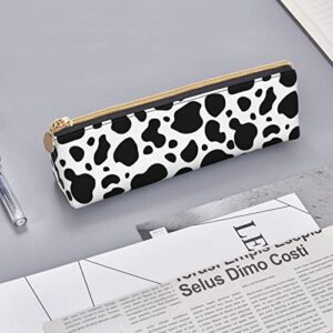 Ykklima Cow Print Texture Leather Pencil Case Zipper Pen Makeup Cosmetic Holder Pouch Stationery Bag for School, Work, Office