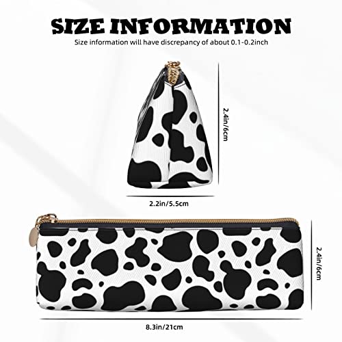 Ykklima Cow Print Texture Leather Pencil Case Zipper Pen Makeup Cosmetic Holder Pouch Stationery Bag for School, Work, Office