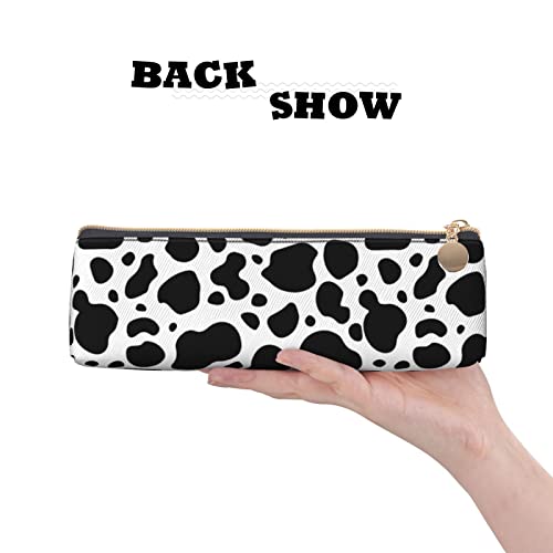 Ykklima Cow Print Texture Leather Pencil Case Zipper Pen Makeup Cosmetic Holder Pouch Stationery Bag for School, Work, Office