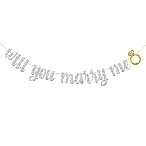 WeBenison Silver Glitter Will You Marry Me Banner for Bachelorette Party Decor Bridal Shower Wedding Engagement Party Supplies