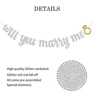 WeBenison Silver Glitter Will You Marry Me Banner for Bachelorette Party Decor Bridal Shower Wedding Engagement Party Supplies