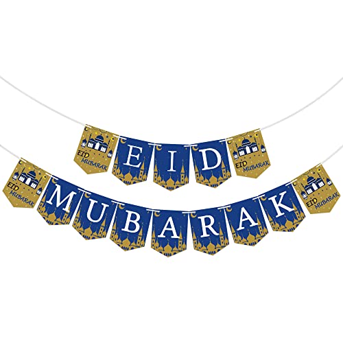 Partyprops Eid Mubarak Banner - Eid Mubarak Decoration - Eid Mubarak Party Decorations Supplies - Eid Mubarak Banner Bunting - No Assembled Required