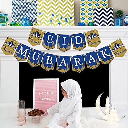 Partyprops Eid Mubarak Banner - Eid Mubarak Decoration - Eid Mubarak Party Decorations Supplies - Eid Mubarak Banner Bunting - No Assembled Required