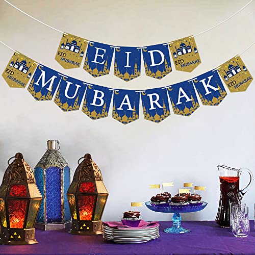 Partyprops Eid Mubarak Banner - Eid Mubarak Decoration - Eid Mubarak Party Decorations Supplies - Eid Mubarak Banner Bunting - No Assembled Required