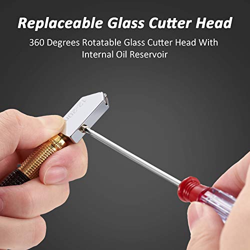 Glass Cutter Tool Mirror Cutting Tool with 2-6 mm, 5-12 mm, 12-20 mm Glass Cutter Head and Screwdriver Oil Dropper Glove for Glass Tiles Mirror Cutting