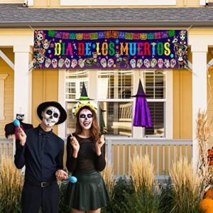 Dia De Los Muertos Banner for Day of The Dead Party Decorations, With Mexica Banner Cat Dog Sugar Skull Yard Sign Halloween Decorations Backdrop Outdoor Easter Mexica Fiesta Party Supplies Decor