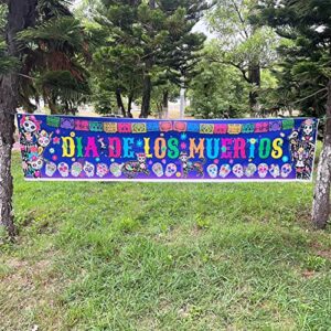 Dia De Los Muertos Banner for Day of The Dead Party Decorations, With Mexica Banner Cat Dog Sugar Skull Yard Sign Halloween Decorations Backdrop Outdoor Easter Mexica Fiesta Party Supplies Decor