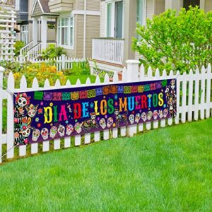 Dia De Los Muertos Banner for Day of The Dead Party Decorations, With Mexica Banner Cat Dog Sugar Skull Yard Sign Halloween Decorations Backdrop Outdoor Easter Mexica Fiesta Party Supplies Decor