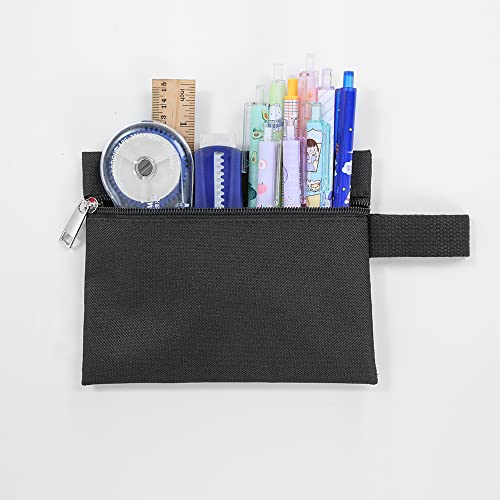 Zipper Pencil Bags, 2 Pc Pen Pouches, 7 By 5.5 Inch 600D Oxford Fabric Water Resistant Markers Eraser Zippered Bag Bulk Pouch, Office School Suppliers, Cosmetic, Makeup Small Tools Purse, Black.