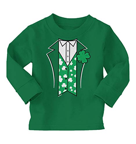 Leprechaun Suit - Four Leaf Clover Long Sleeve Toddler Cotton Jersey Shirt (Kelly, 2T)