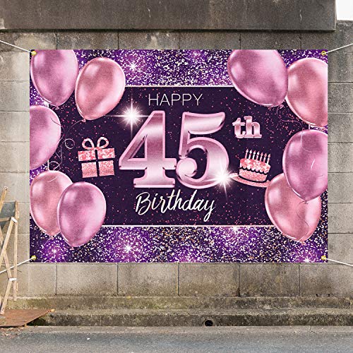 PAKBOOM Happy 45th Birthday Banner Backdrop - 45 Birthday Party Decorations Supplies for Women - Pink Purple Gold 4 x 6ft