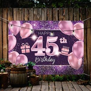 PAKBOOM Happy 45th Birthday Banner Backdrop - 45 Birthday Party Decorations Supplies for Women - Pink Purple Gold 4 x 6ft