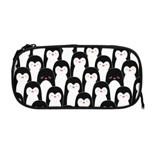 Cute Penguins Print Stationery Bag Large Capacity Pencil Case with Zippers for Office College(Black)