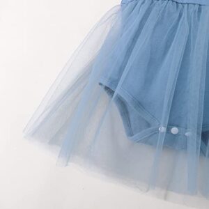 OPAWO Newborn Infant Baby Girl Blue Dress Baby Girl Summer Clothes Outfit Tulle Romper Dress with Ruffle Strap 0-3 Months