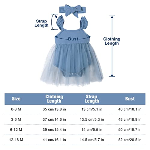 OPAWO Newborn Infant Baby Girl Blue Dress Baby Girl Summer Clothes Outfit Tulle Romper Dress with Ruffle Strap 0-3 Months