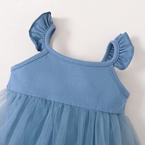 OPAWO Newborn Infant Baby Girl Blue Dress Baby Girl Summer Clothes Outfit Tulle Romper Dress with Ruffle Strap 0-3 Months