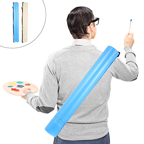 EXCEART 2pcs Document Blueprint Drawing Painting Portfolio Poster Expandable Hard Plastic Storage Tube with Adjustable Shoulder Strap Waterproof Carrying Case(White, Blue)