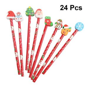 TOYANDONA 24pcs Christmas Pencils with Erasers, Cartoon Christmas Pencils with Eraser Toppers Christmas Gift Party Favors for Children