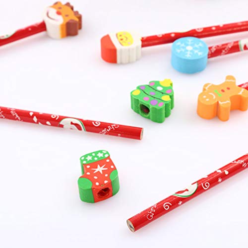 TOYANDONA 24pcs Christmas Pencils with Erasers, Cartoon Christmas Pencils with Eraser Toppers Christmas Gift Party Favors for Children