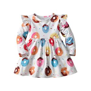 derouetkia baby girls dress toddler donut print ruffled casual long sleeve dresses (6-9 months) white